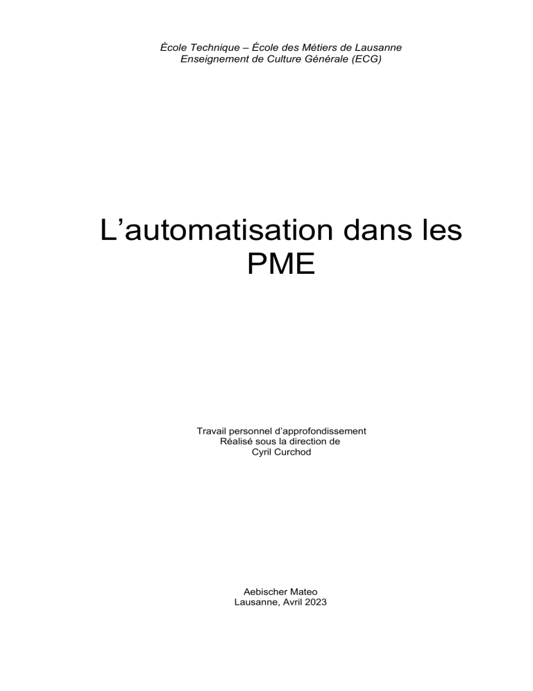 L’automatisation dans les PME : étude technique et rentabilité