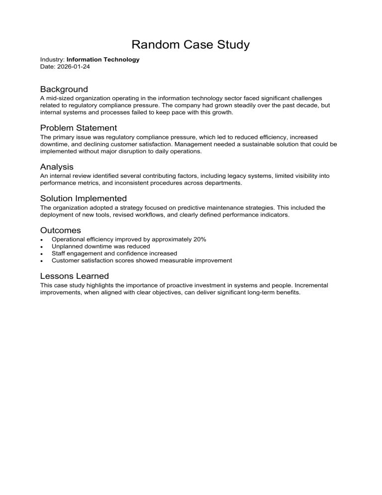 IT Compliance Case Study: Predictive Maintenance Strategy