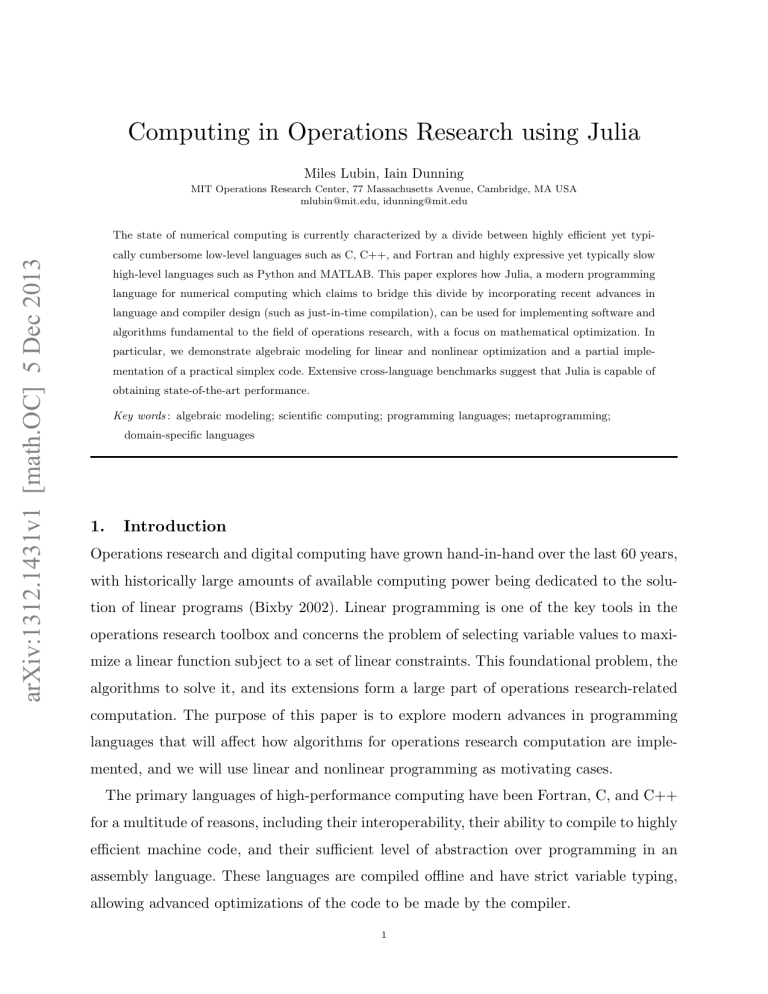 Computing in Operations Research using Julia