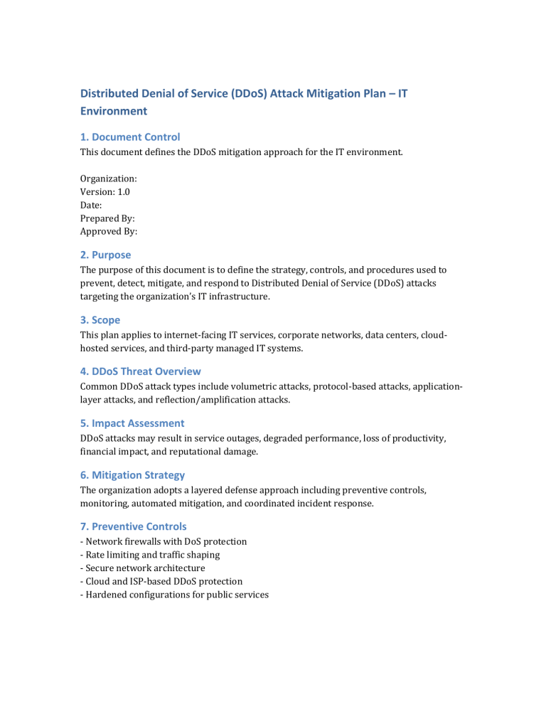 DDoS Attack Mitigation Plan - IT Environment
