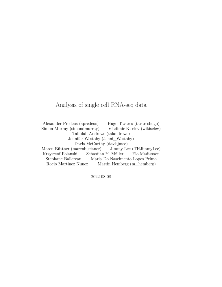 Analysis of Single Cell RNA-seq Data