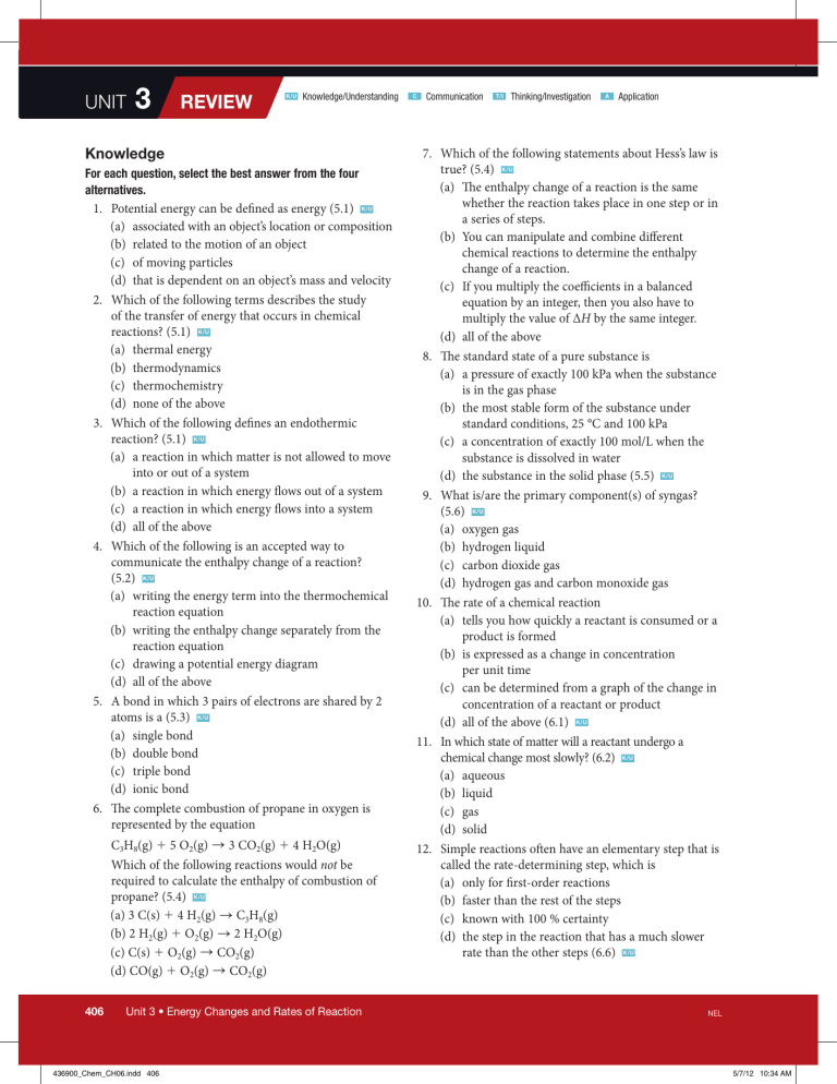 Unit 3 Chemistry Review: Energy Changes & Reaction Rates
