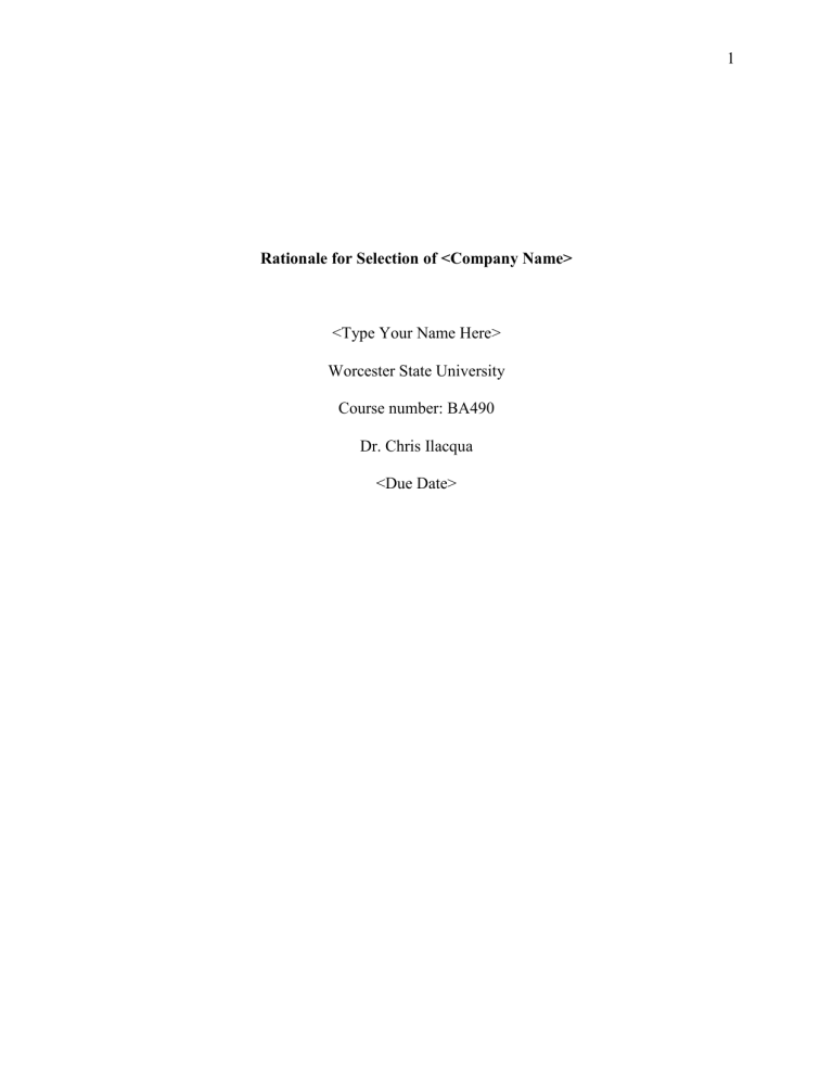 Rationale for Company Selection: BA490 Course Template
