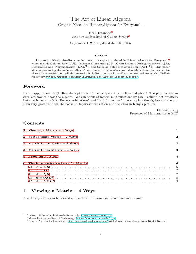 The Art of Linear Algebra: Graphic Notes on Linear Algebra for Everyone