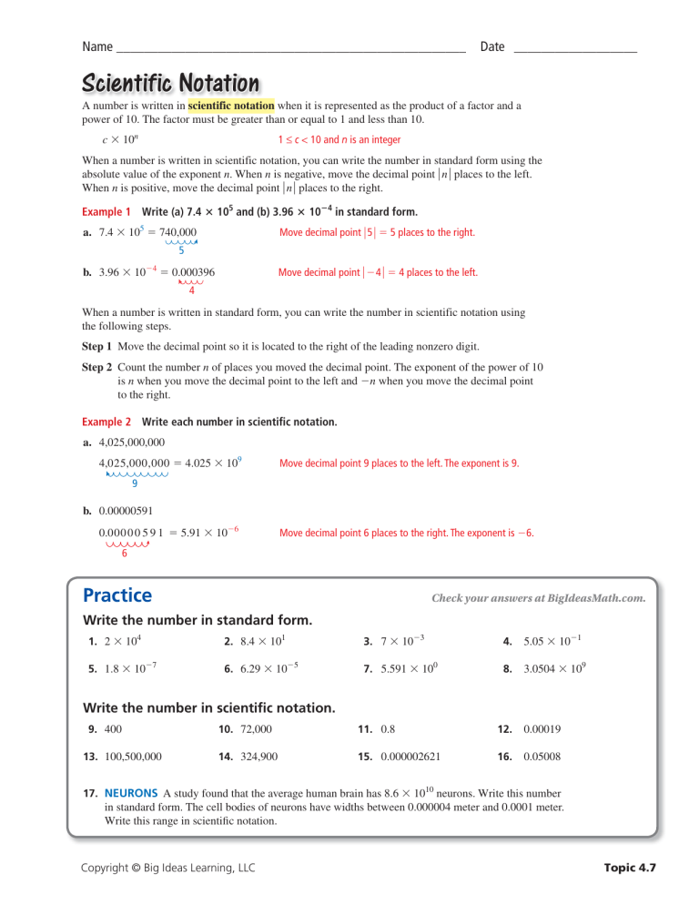 Scientific Notation Lesson & Practice Problems