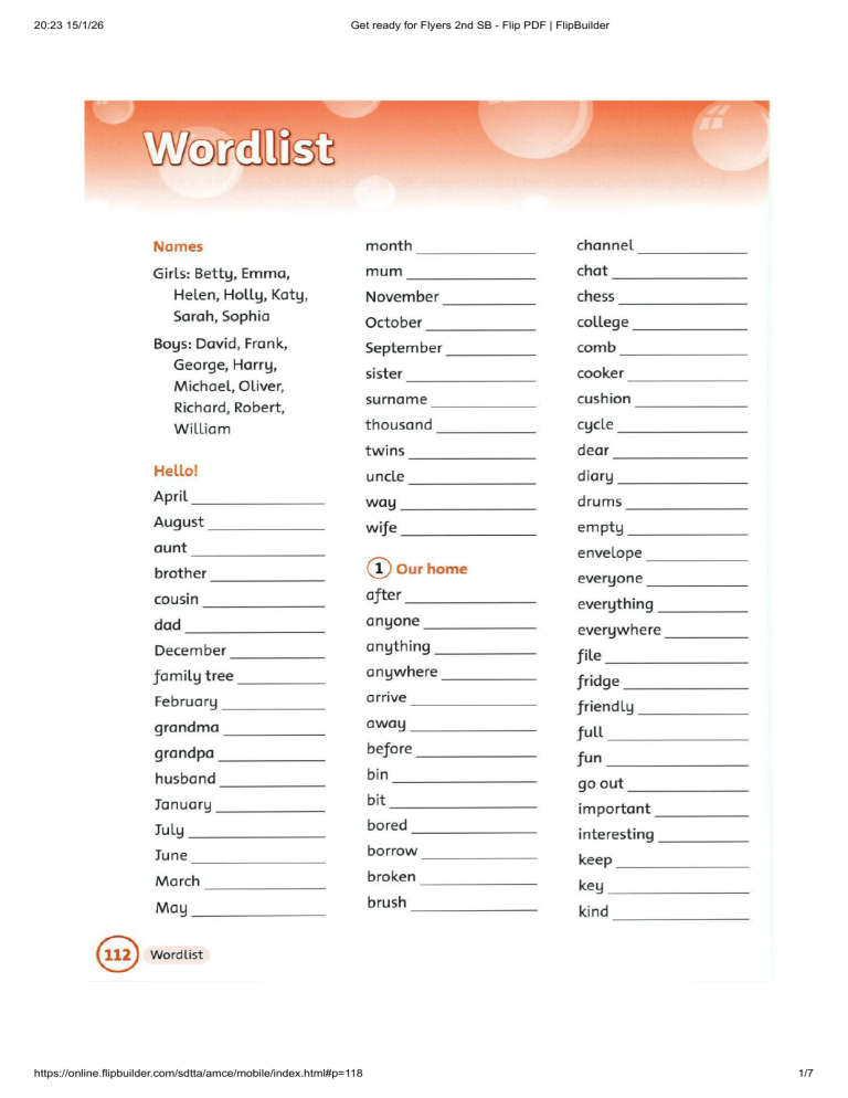 Get Ready for Flyers 2nd SB Wordlist - English Vocabulary