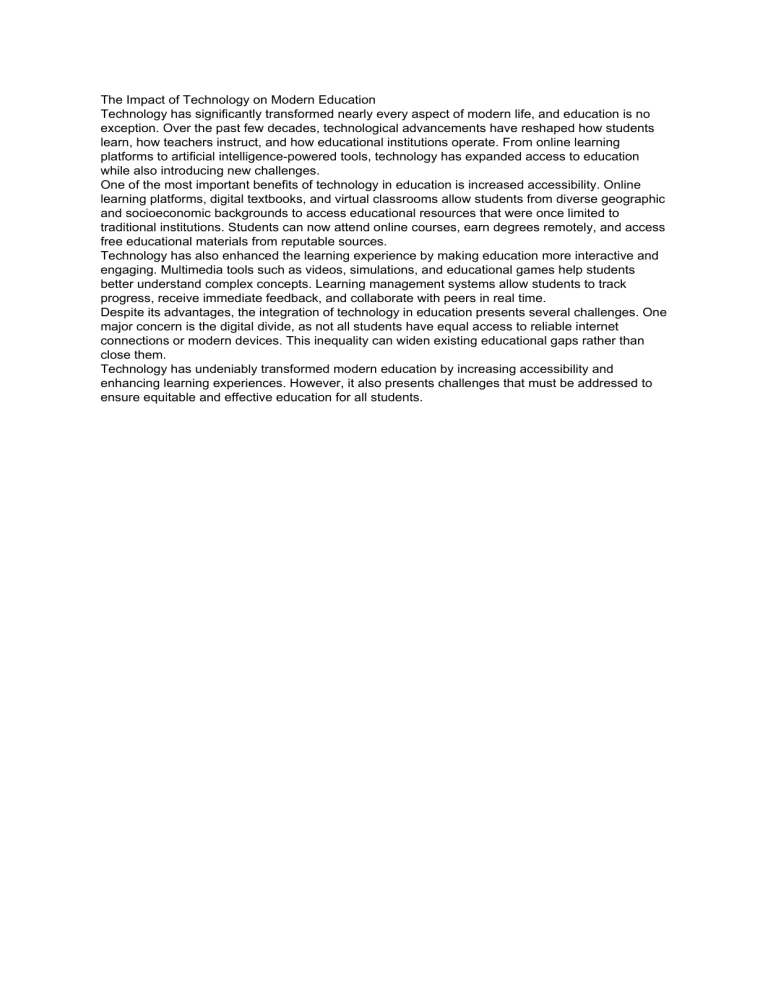The Impact of Technology on Modern Education