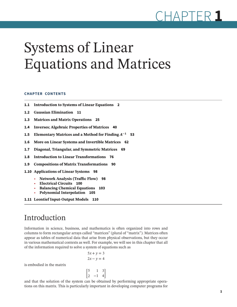 Chapter 1: Systems of Linear Equations and Matrices