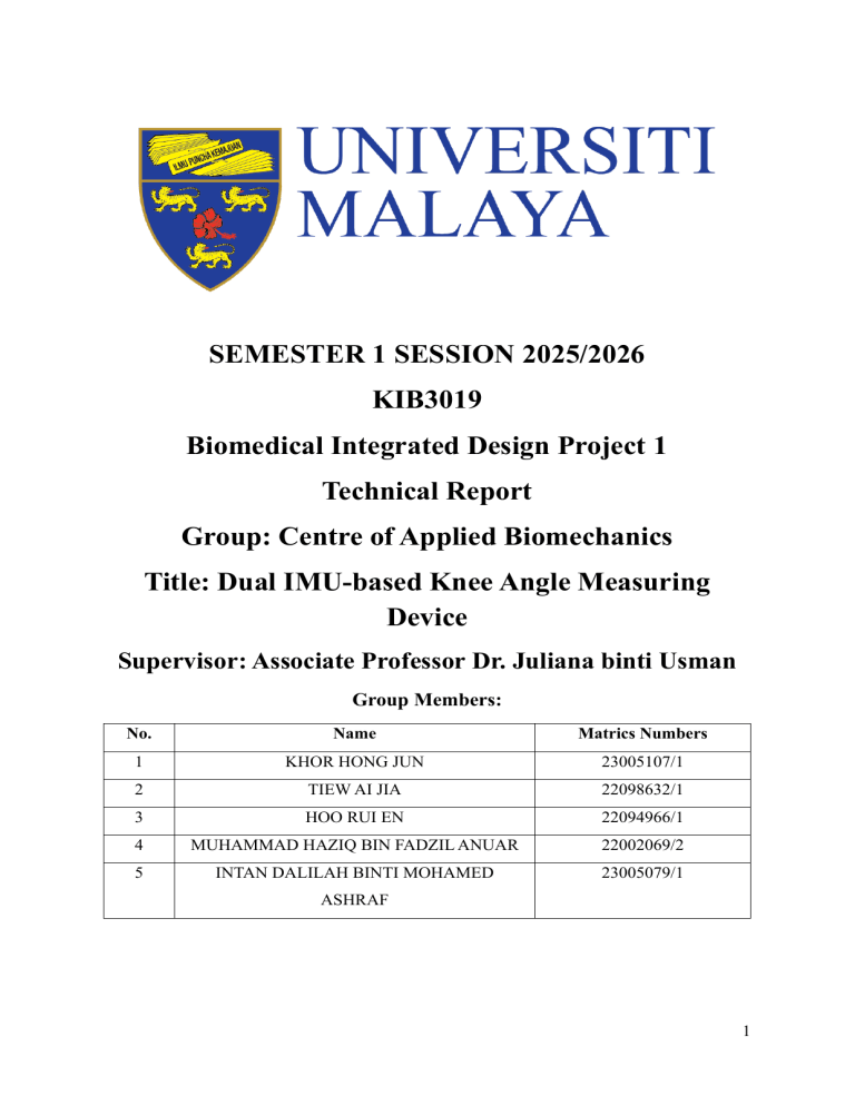 Dual IMU-Based Knee Angle Measuring Device Technical Report