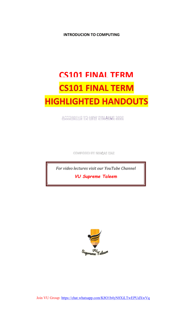 CS101 Final Term Handouts: Introduction to Computing