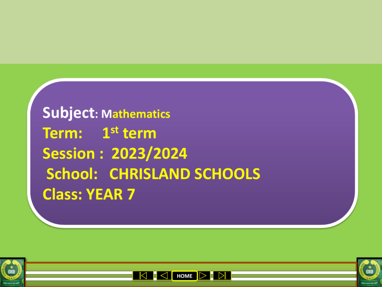 Year 7 Mathematics Scheme of Work 1st Term 2023/2024