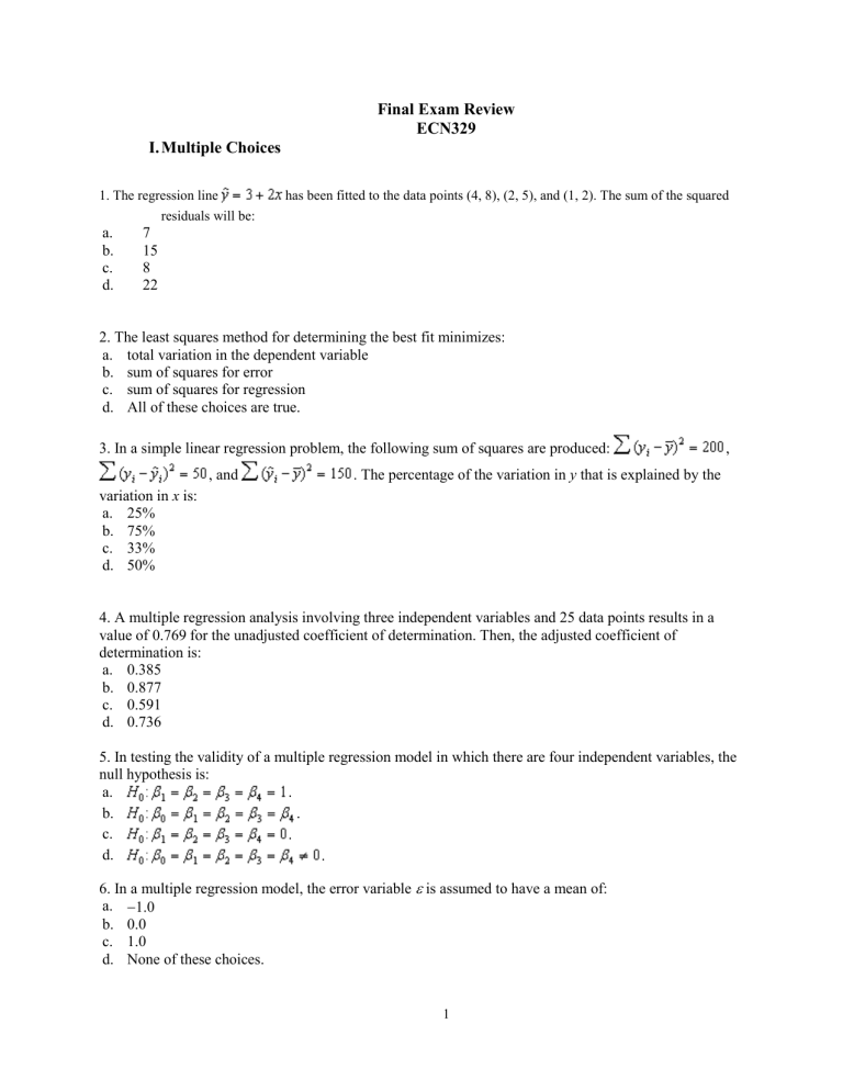 ECN329 Final Exam Review: Multiple Choice Questions