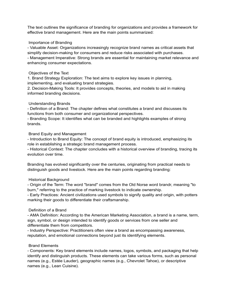 Branding Framework and Management Strategies