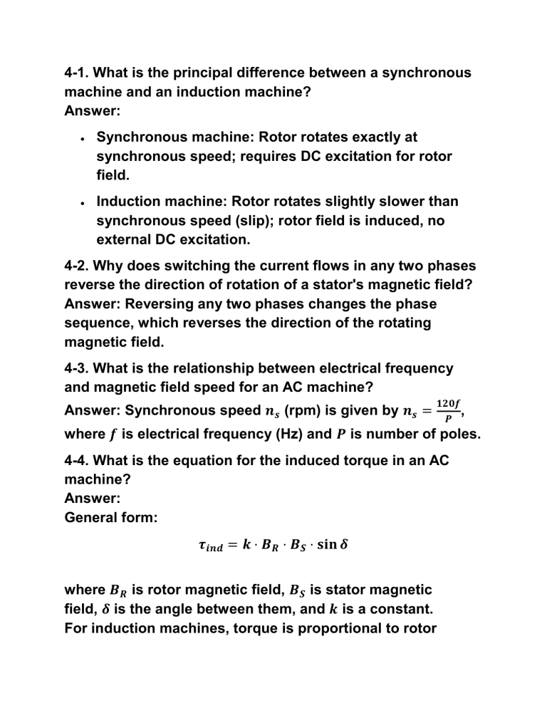 Electrical Machines: Synchronous vs Induction Q&A