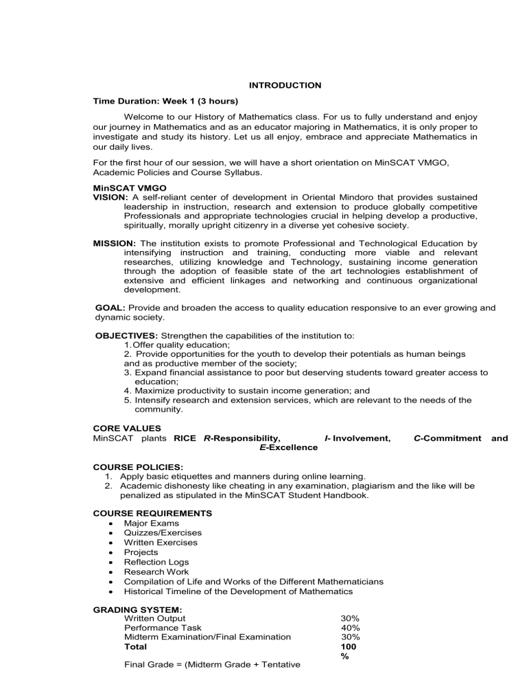 History of Mathematics Course Module: Introduction & Babylonian Math