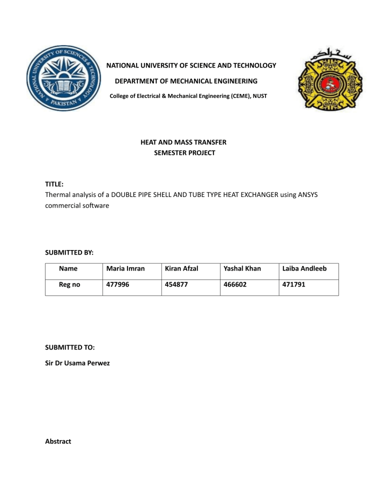 Thermal Analysis of Double Pipe Heat Exchanger Using ANSYS