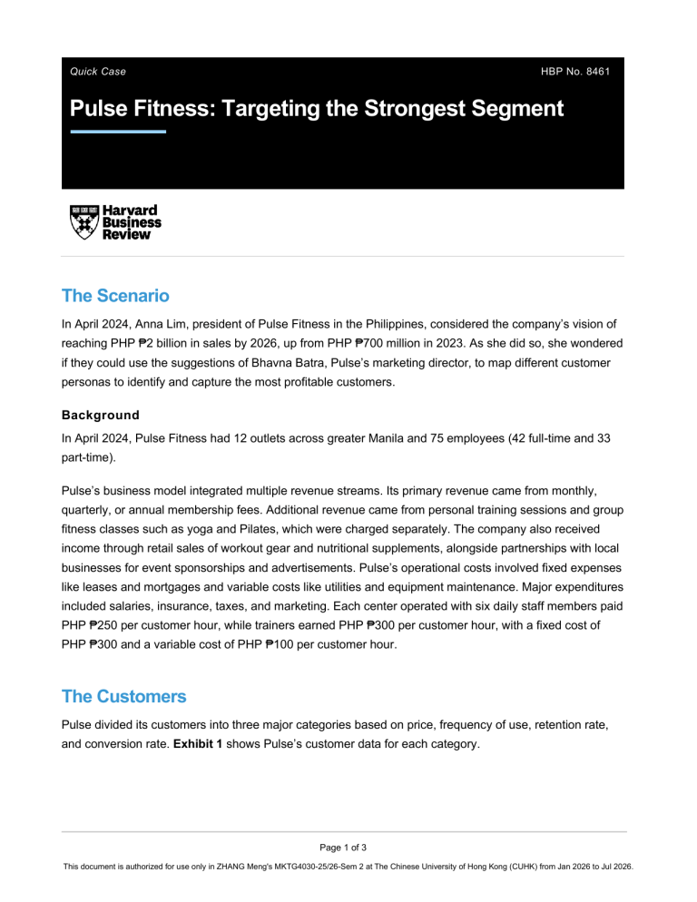 Pulse Fitness: Targeting the Strongest Customer Segment