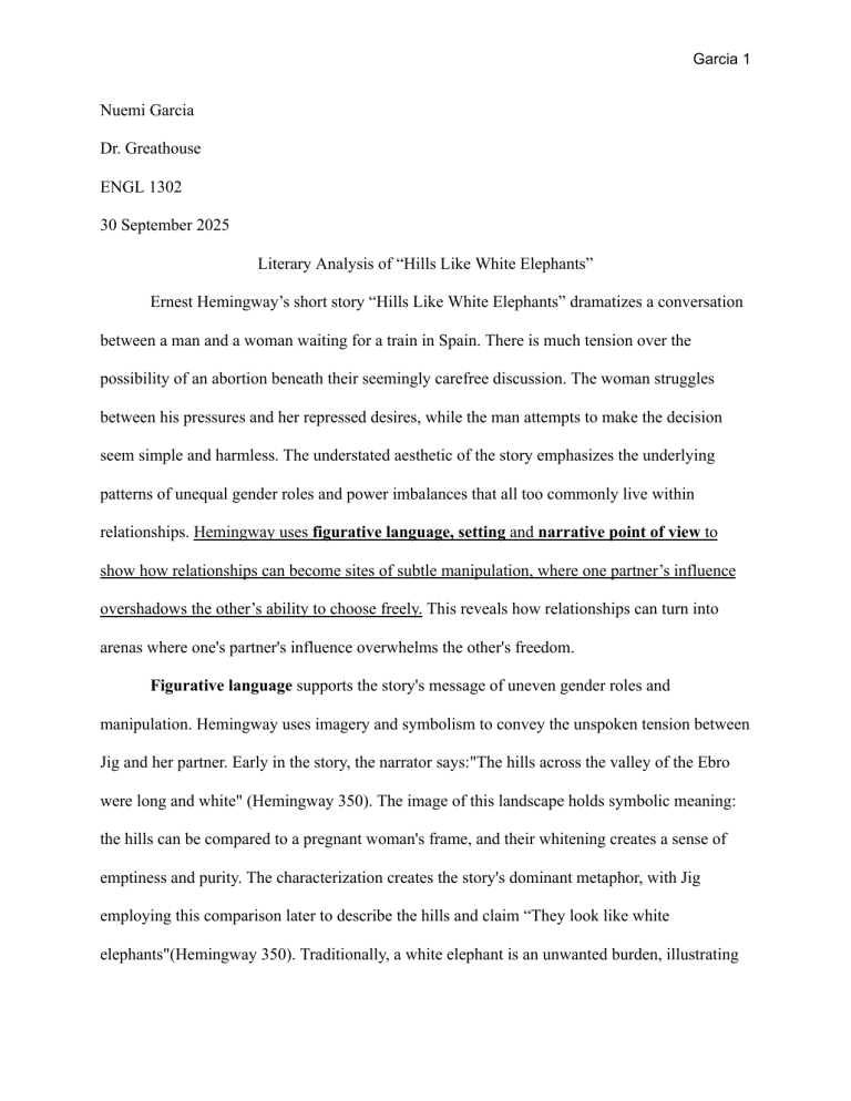 Literary Analysis of 'Hills Like White Elephants'