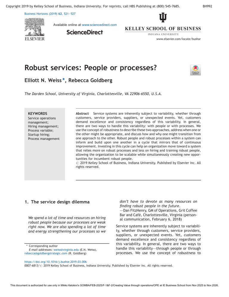 Robust Services: People or Processes? Service Operations Management