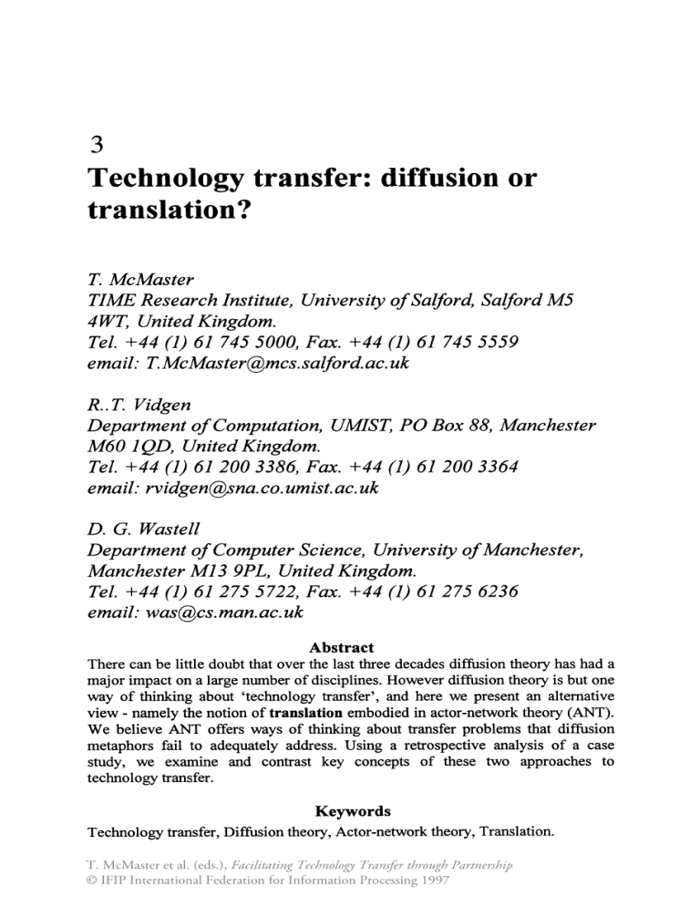 Technology Transfer: Diffusion vs. Translation