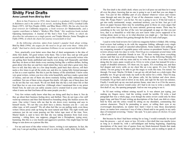 Shitty First Drafts: Anne Lamott on Writing