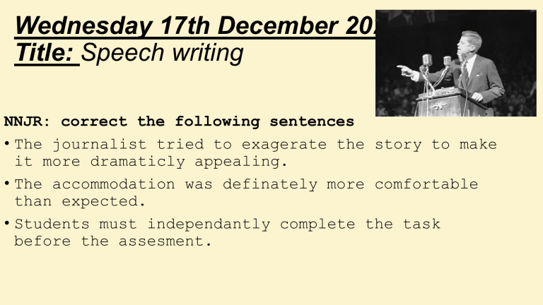 Speech Writing Worksheet: Correct Sentences & Analyze Persuasion