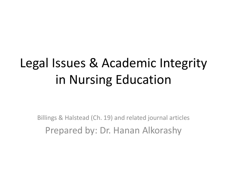 Legal Issues & Academic Integrity in Nursing Education