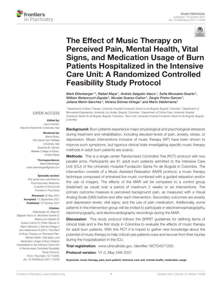 Music Therapy Effect on Burn Patients in ICU: RCT Protocol