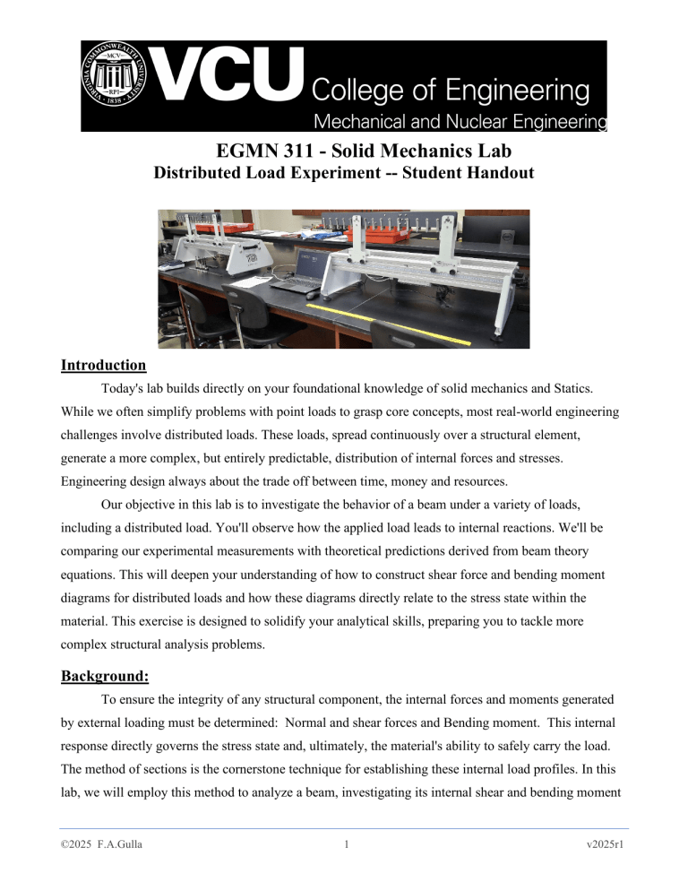 Solid Mechanics Lab: Distributed Load Experiment Handout
