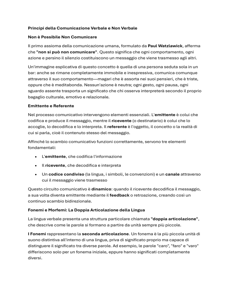 Principi della Comunicazione Verbale e Non Verbale