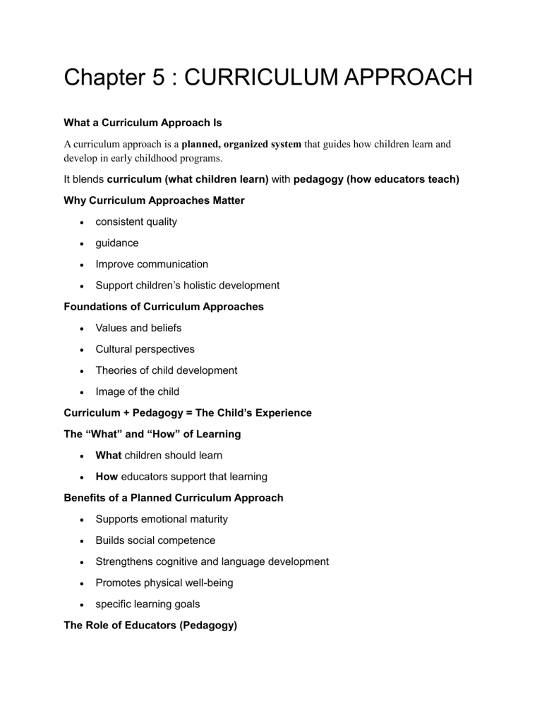 Chapter 5: Curriculum Approach in Early Childhood Education