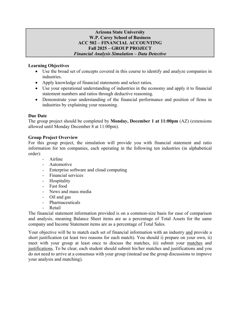 ACC 502 Financial Accounting Group Project: Data Detective Simulation