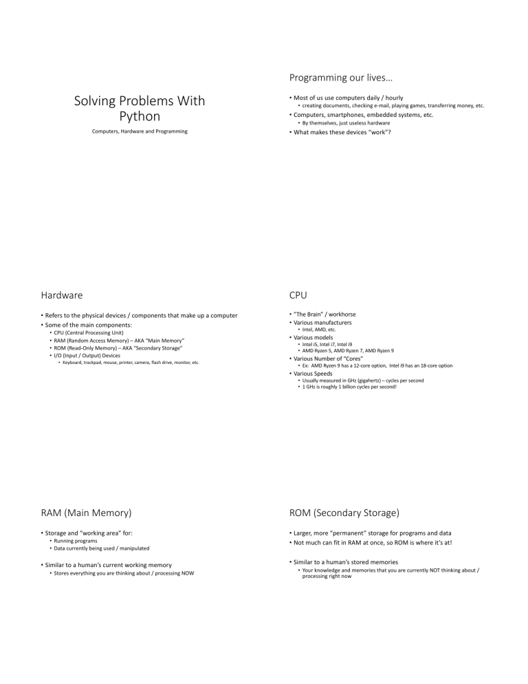 Solving Problems With Python: Computer Hardware & Programming