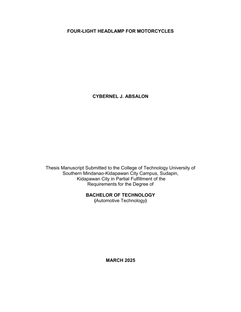 Four-Light Headlamp for Motorcycles Thesis