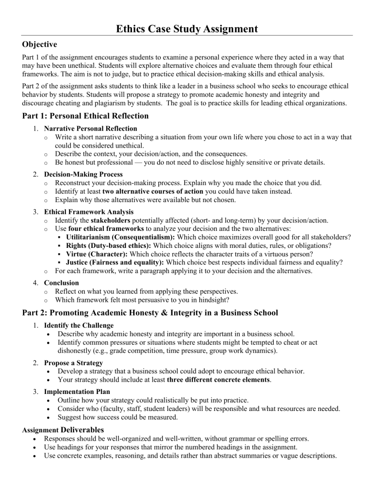 Ethics Case Study Assignment