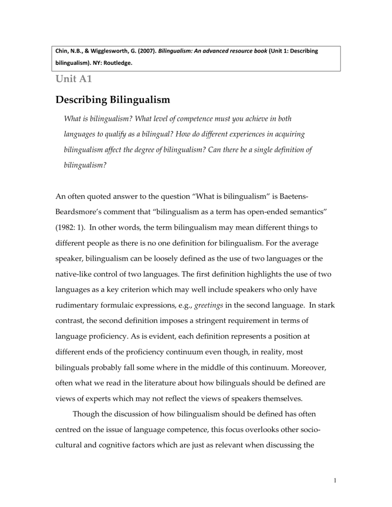 Unit A1: Describing Bilingualism