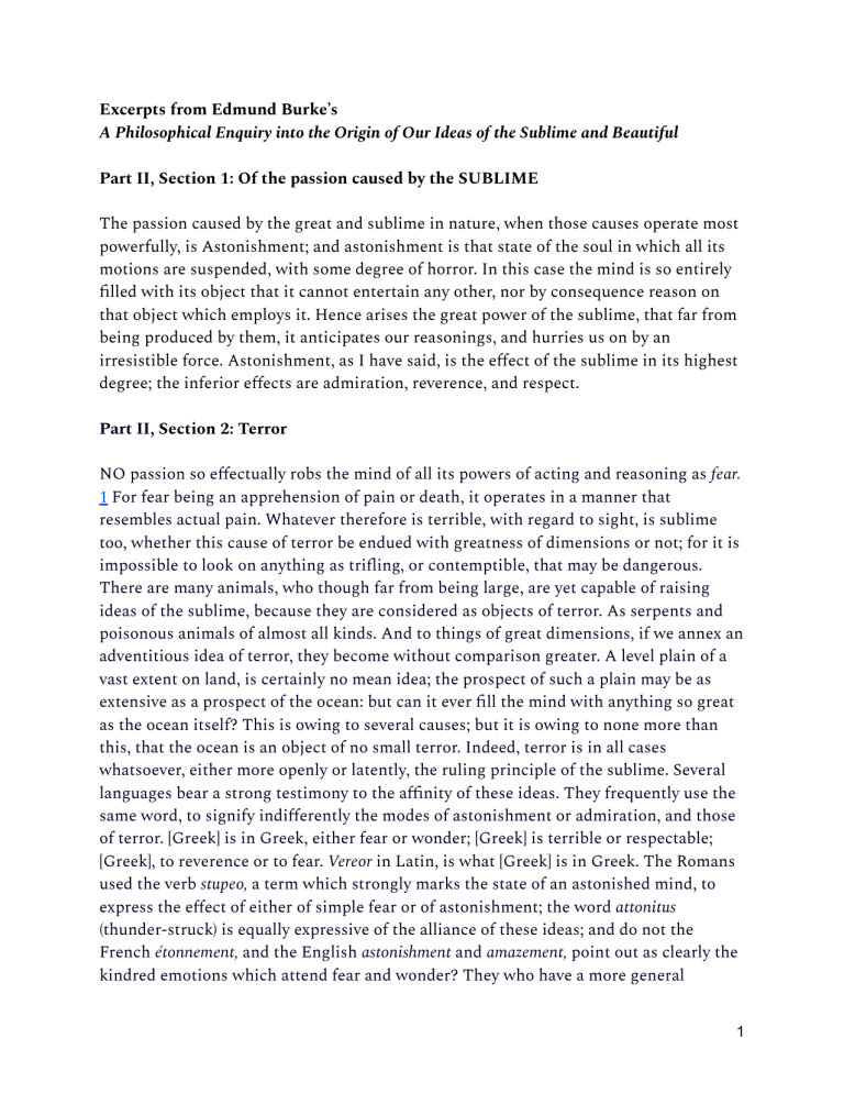 Edmund Burke's Sublime and Beautiful Excerpts