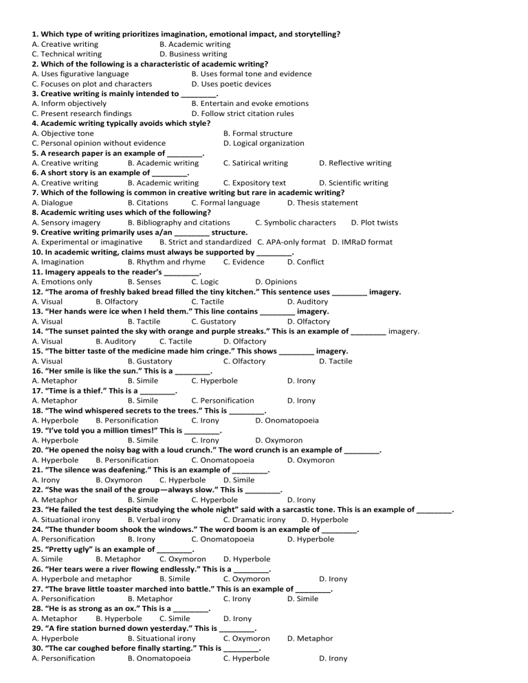 Creative & Academic Writing Quiz