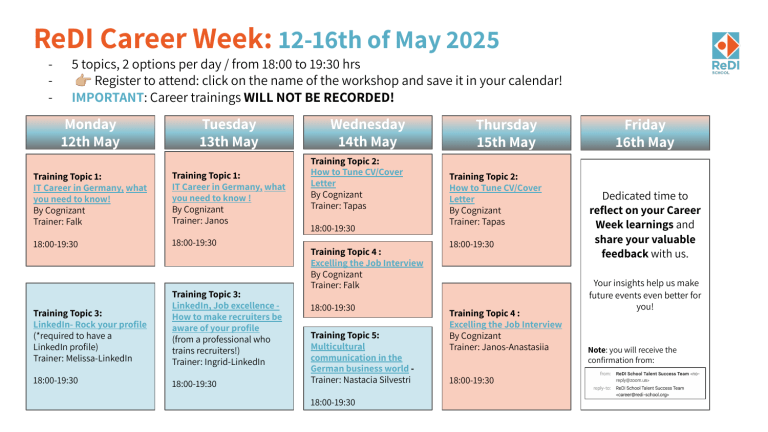 ReDI Career Week 2025: IT & Job Skills Training Schedule