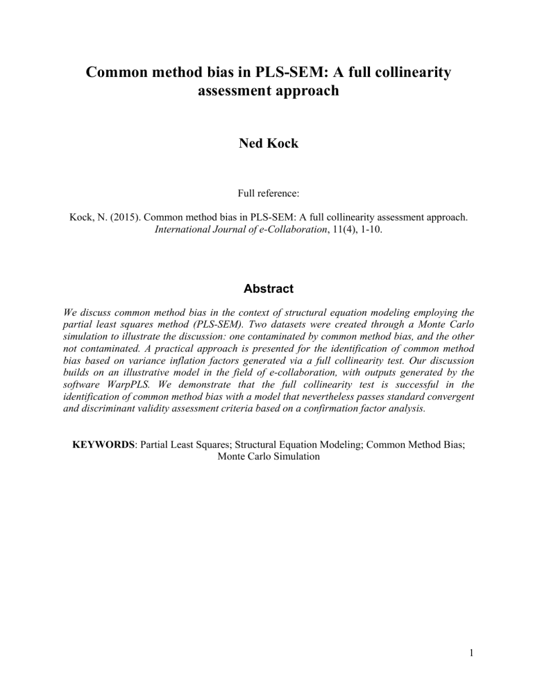 Common Method Bias in PLS-SEM: Full Collinearity Assessment