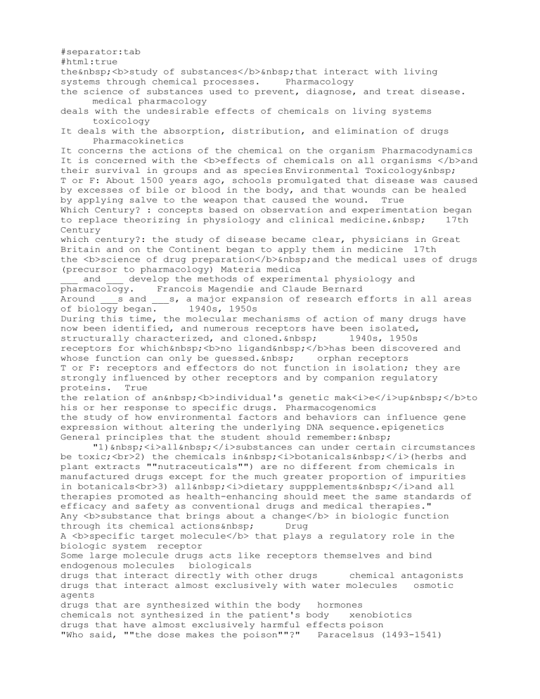 Pharmacology Terms & Definitions Study Guide