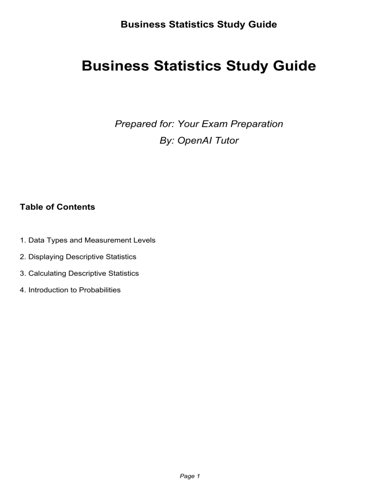 Business Statistics Study Guide