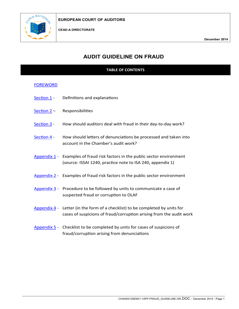 European Court of Auditors Audit Guideline on Fraud
