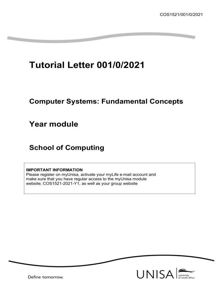 UNISA COS1521 Tutorial Letter 001/2021: Computer Systems Fundamentals