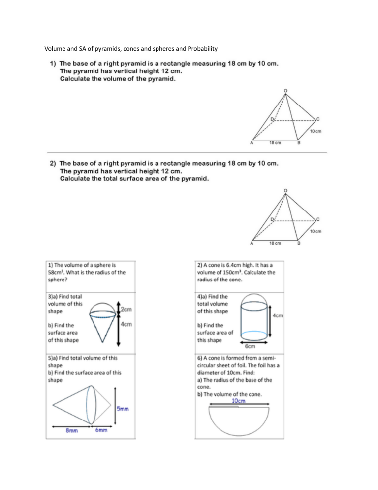 Volume & Surface Area of 3D Shapes: Pyramids, Cones, Spheres