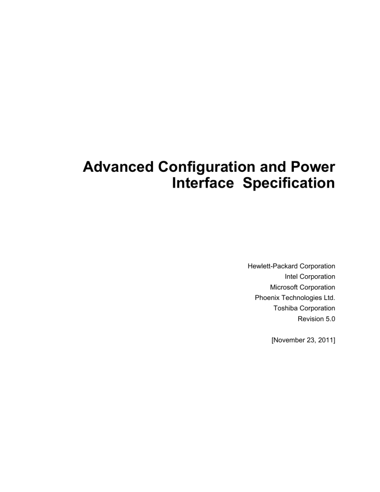 ACPI Specification Revision 5.0: Power Management Interfaces