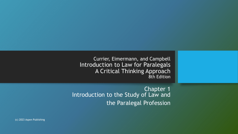 Introduction to Law for Paralegals: Chapter 1 Overview