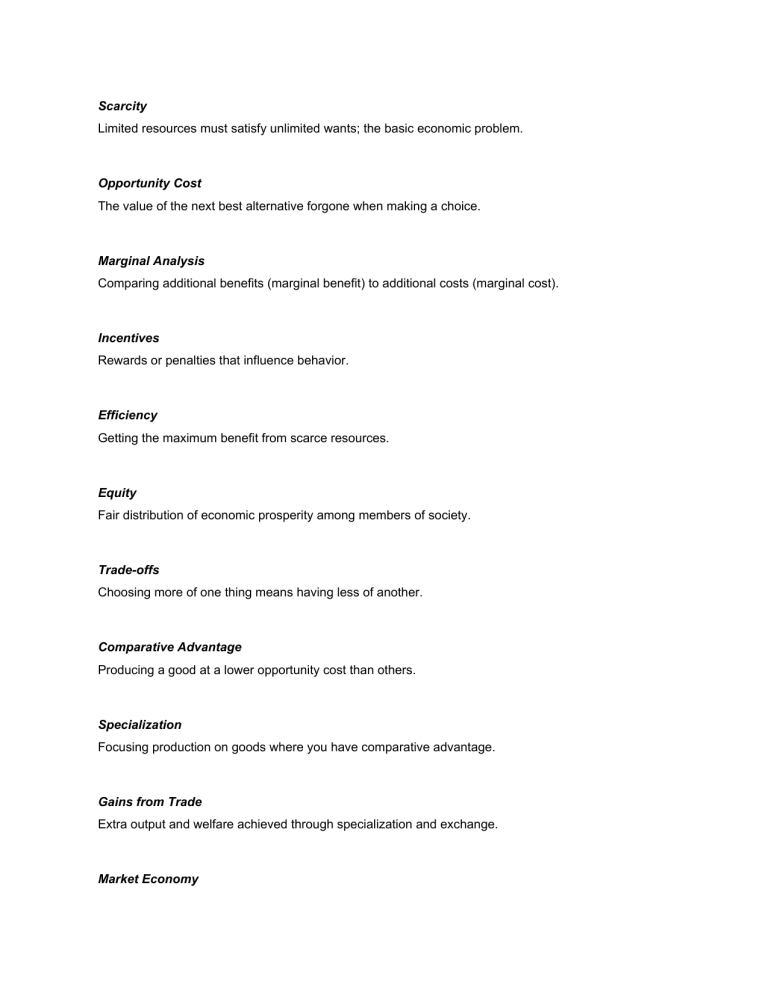 Economics Key Terms: Scarcity, Opportunity Cost, Demand