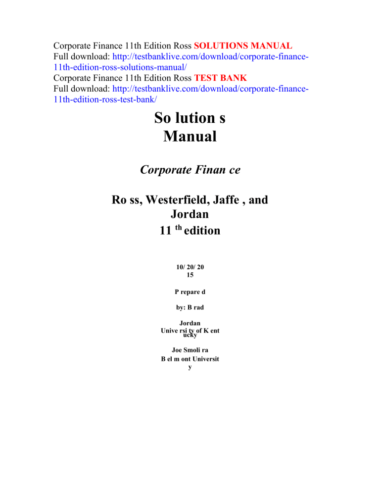 Manual de Soluciones de Finanzas Corporativas 11ª edición Ross