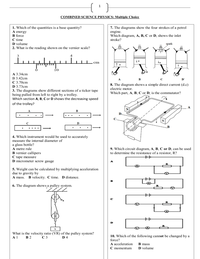 Combined Science Physics Multiple Choice Test